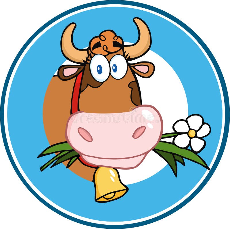 Cartoon Circle Label with Cow Stock Vector - Illustration of livestock ...