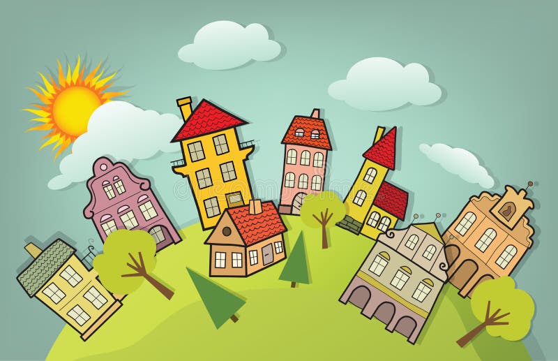 Cartoon Map Of Small Town And Countryside. Stock Vector - Illustration ...