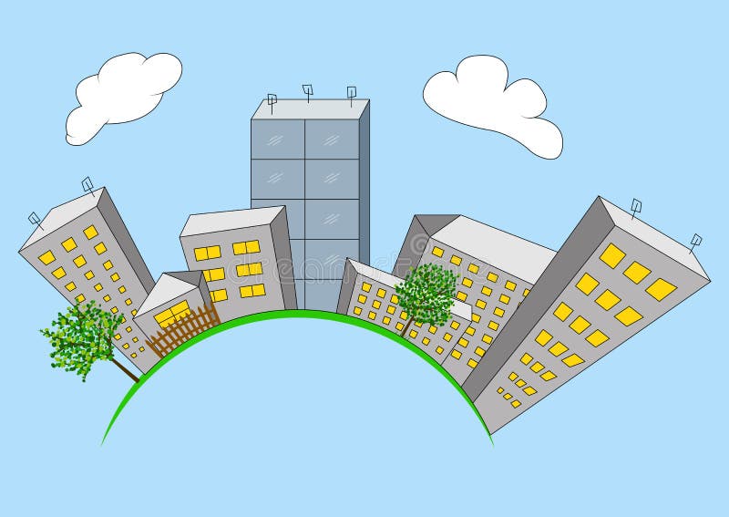 Cartoon city on global stock vector. Illustration of business - 76072956