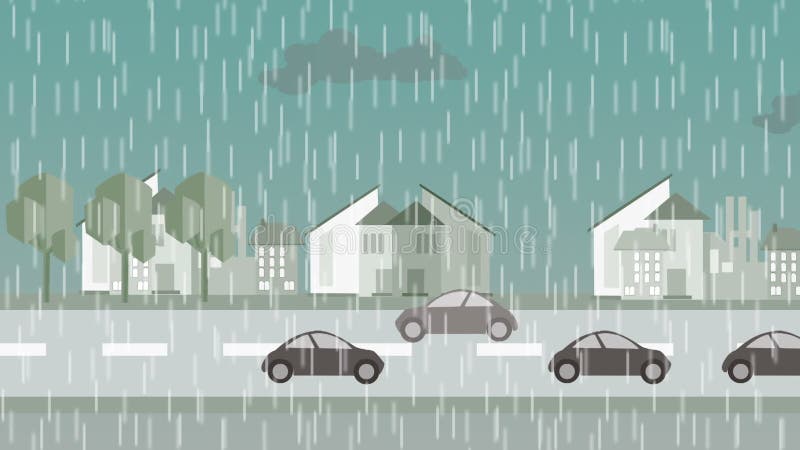 Cartoon. the City during the Rainy Day Stock Video - Video of highrise ...