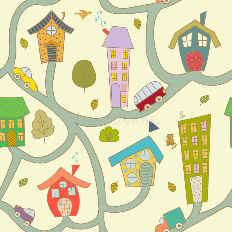 Cartoon seamless city map stock vector. Illustration of bush - 32870253