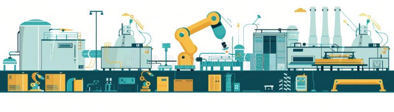 Cartoon of a Clean and Safe Factory with Advanced Robotics Stock ...