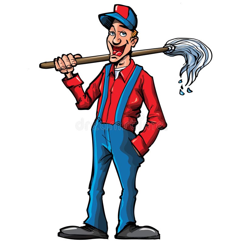 Cartoon Cleaner with a Broom Stock Vector - Illustration of cartoon ...