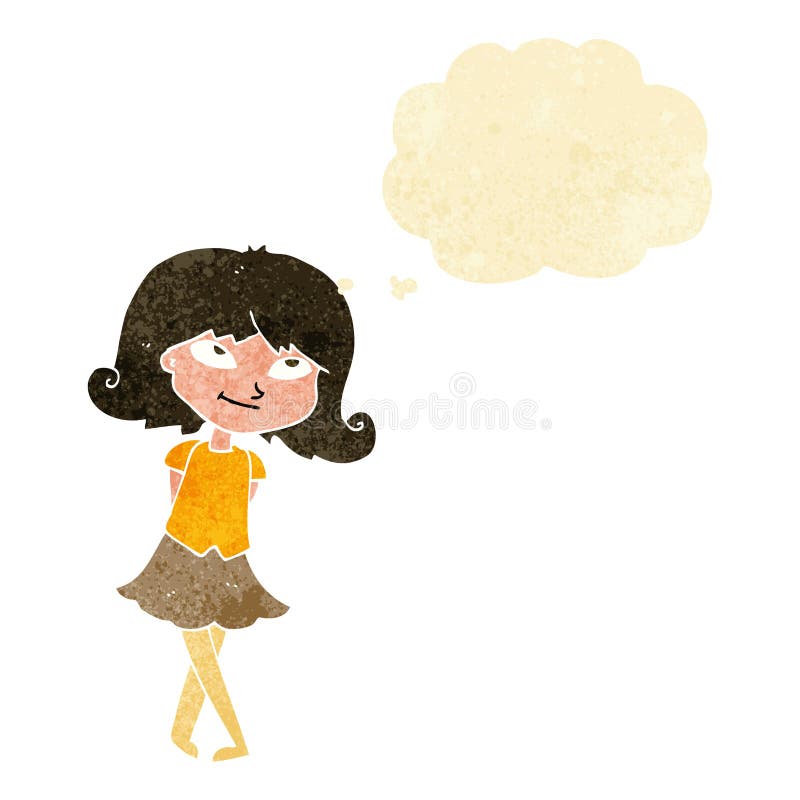 Cartoon Clever Girl with Thought Bubble Stock Illustration ...