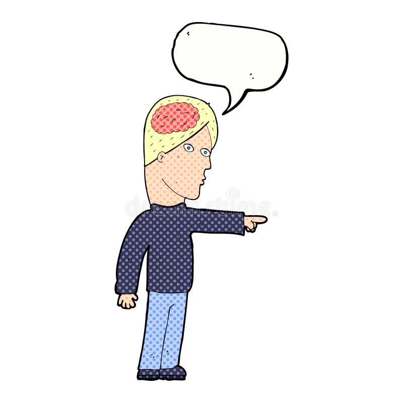 Cartoon Clever Man Pointing with Speech Bubble Stock Illustration ...