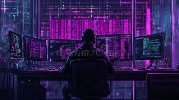 A Cartoon Clipart Of A Coder Programmer Typing At A Table Featuring A Modern Flat Icon Of A