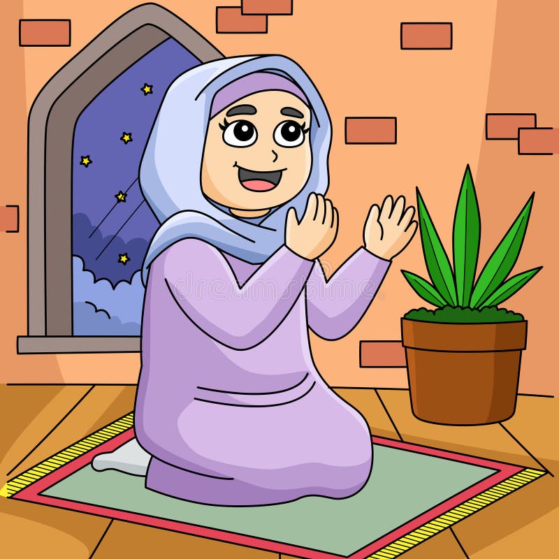 Ramadan Muslim Girl Praying Colored Cartoon Stock Vector - Illustration ... Ramadan Muslim Girl Praying Colored Cartoon Stock Vector - Illustration ...