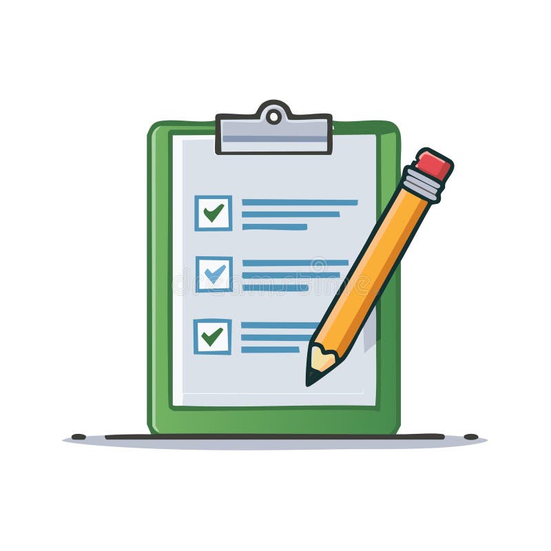 Cartoon Clipboard with Check Marks and Pencil, Task Completed ...