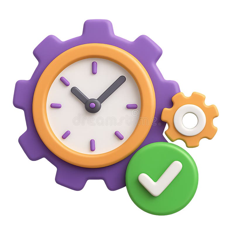 Cartoon Clock with Gears and Checkmark Stock Image - Illustration of ...