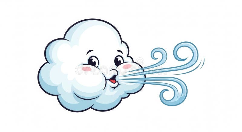Cartoon Cloud Blowing Wind with a Happy Expression Stock Illustration ...