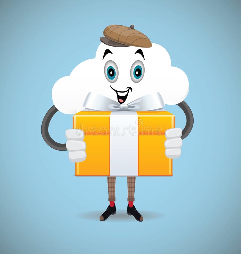 Cartoon Cloud Character Holding Gift Box Stock Vector - Illustration of ...