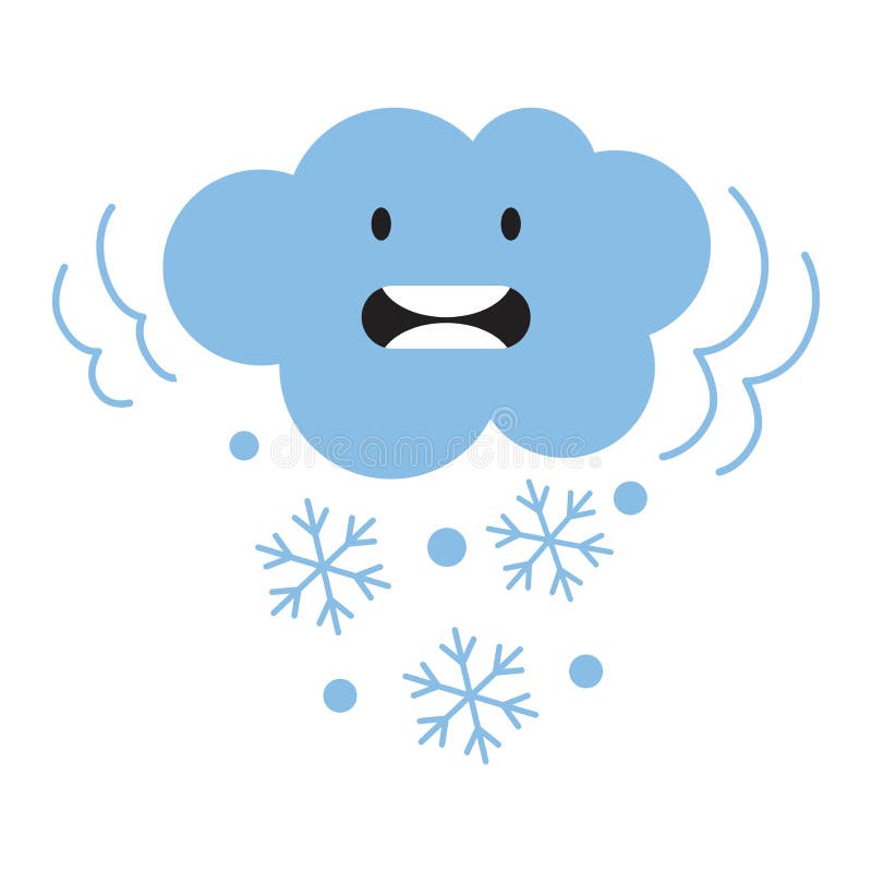 Cartoon Cloud Shivers from the Cold and Pours Snow, Kawaii Style, Flat ...