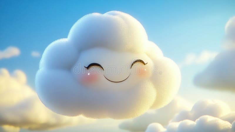 A Cartoon Cloud with a Smiling Face in the Sky Stock Illustration ...