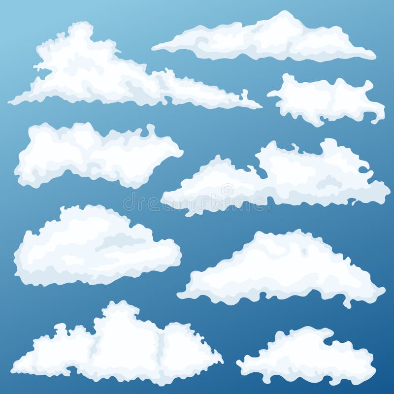 Cartoon Cloud Vector Set. Clouds on a Background of Dawn. Stock Vector ...