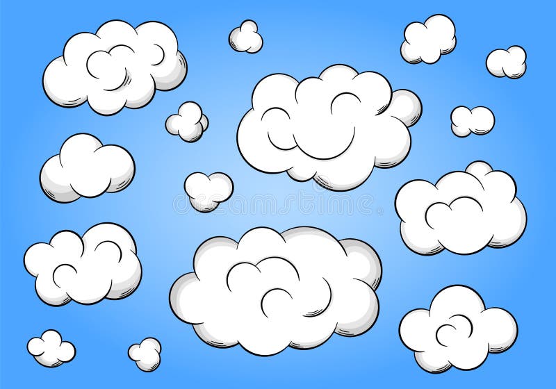 Cartoon Clouds On Blue Background Stock Vector - Illustration of cloud ...