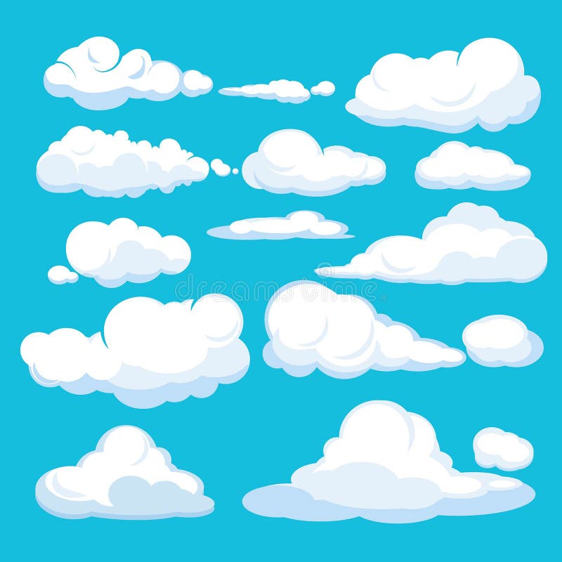 Cartoon Clouds. Blue Sky Aerial Cloudscape Blue Clouds Different Forms ...