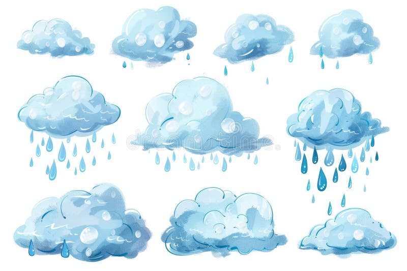 Cartoon Clouds Featuring Rain Drops Stock Illustration - Illustration ...
