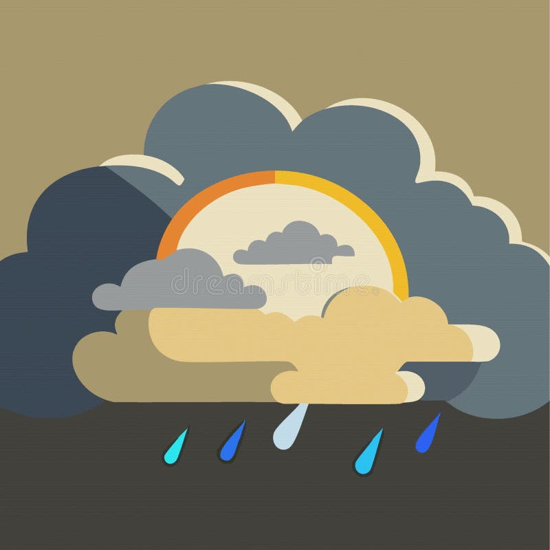 Cartoon Clouds with Rain, Sun Cold Weather in Summer. Illustration ...