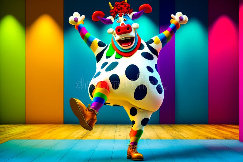 Cartoon Clown is Dancing in Brightly Colored Room with Blue Wall ...