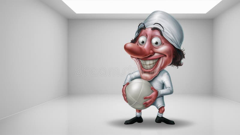 A Cartoon Clown Holding a Ball in an Empty Room, AI Stock Illustration ...