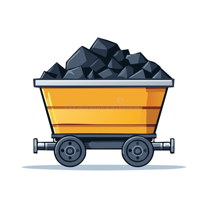 Cartoon Coal Mining Cart Loaded with Coal Ore Transport Vector ...