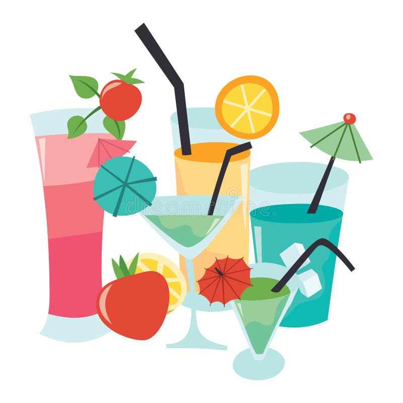 Cartoon Cocktail Beverage Group Stock Vector - Illustration of daiquiri ...