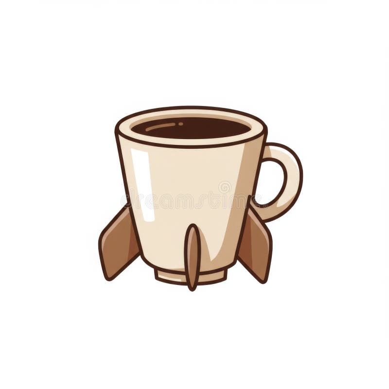 Cartoon Coffee Cup with Rocket Design Stock Illustration - Illustration ...
