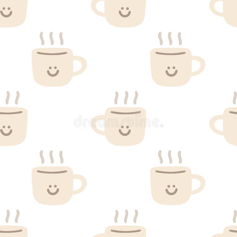 Cartoon Coffee Cup Seamless Patterns, Vector. Stock Vector ...