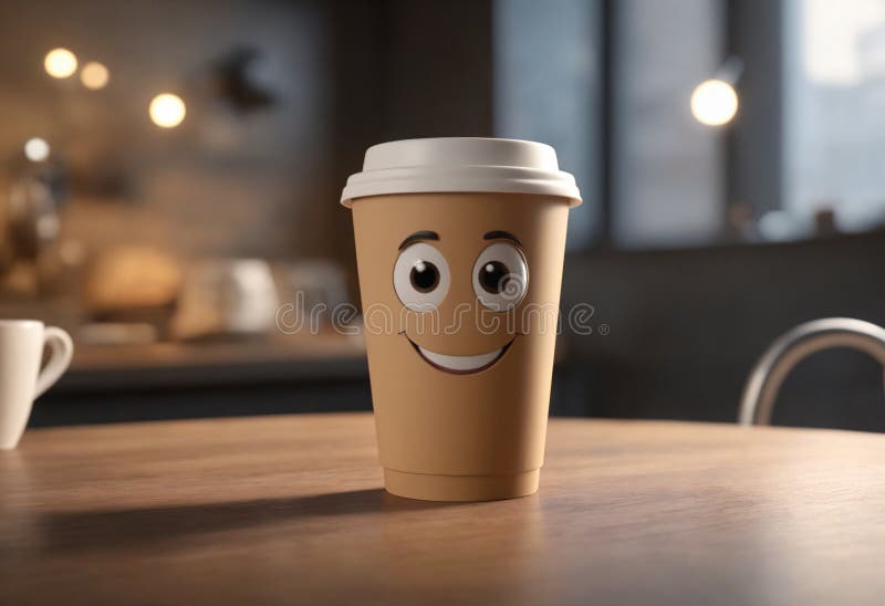 Cartoon Coffee Cup with a Smiling Face Stock Photo - Image of ...