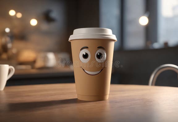 Cartoon Coffee Cup with a Smiling Face Stock Photo - Image of ...