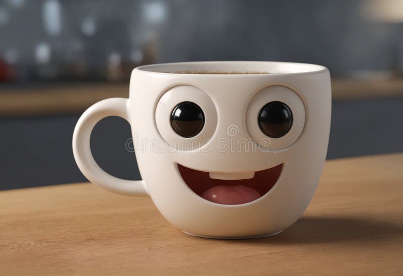 Cartoon Coffee Cup with a Smiling Face Stock Image - Image of positive ...