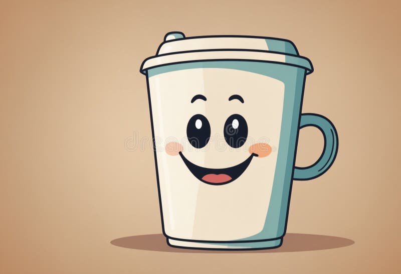 Cartoon Coffee Cup with a Smiling Face Stock Photo - Image of positive ...