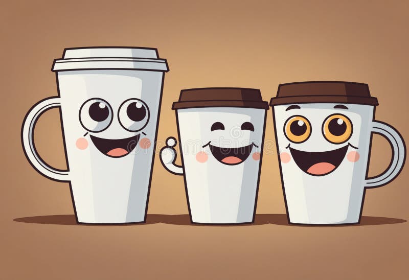 Cartoon Coffee Cup with a Smiling Face Stock Image - Image of cafe ...