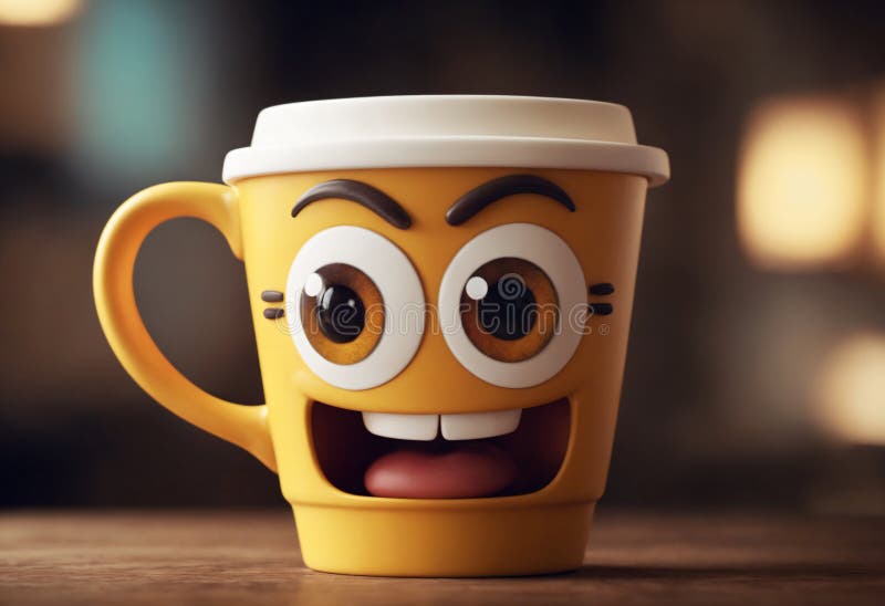 Cartoon Coffee Cup with a Smiling Face Stock Image - Image of espresso ...