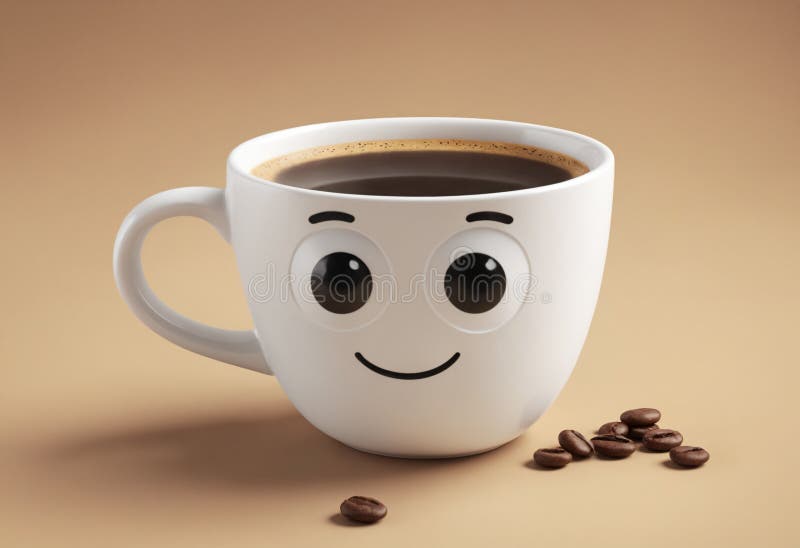 Cartoon Coffee Cup with a Smiling Face Stock Image - Image of ...