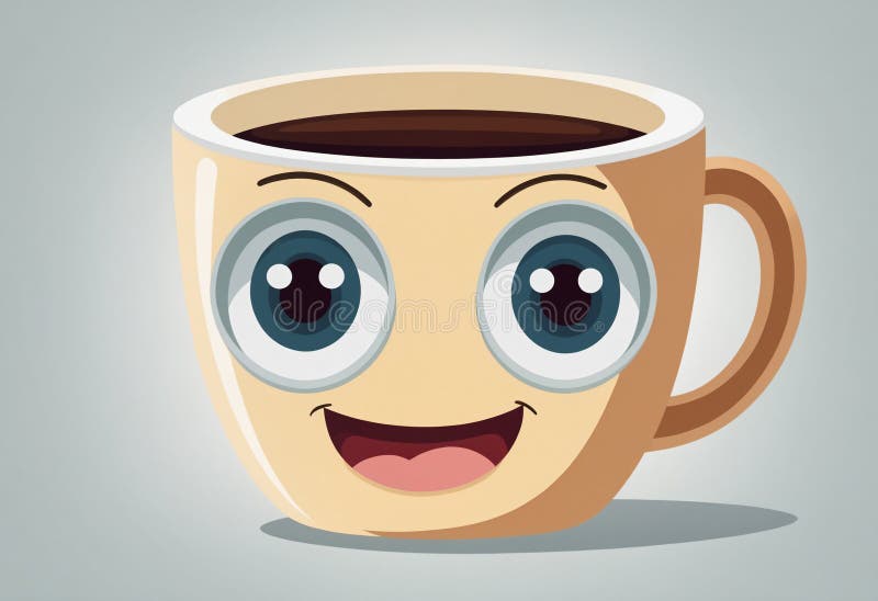Cartoon Coffee Cup with a Smiling Face Stock Photo - Image of happiness ...