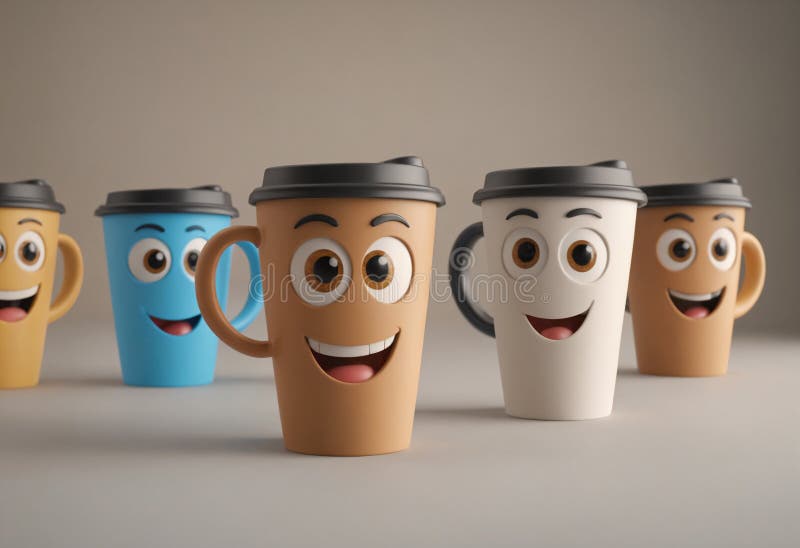Cartoon Coffee Cup with a Smiling Face Stock Photo - Image of beverage ...