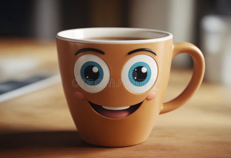Cartoon Coffee Cup with a Smiling Face Stock Image - Image of cheerful ...