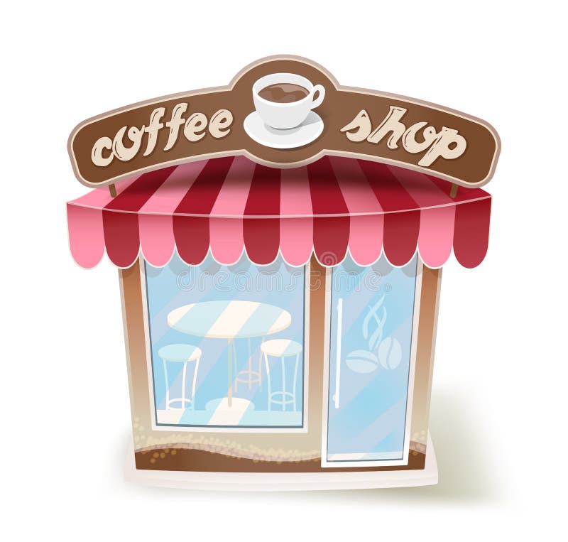 Cartoon Coffee Shop on White Stock Vector - Illustration of downtown ...