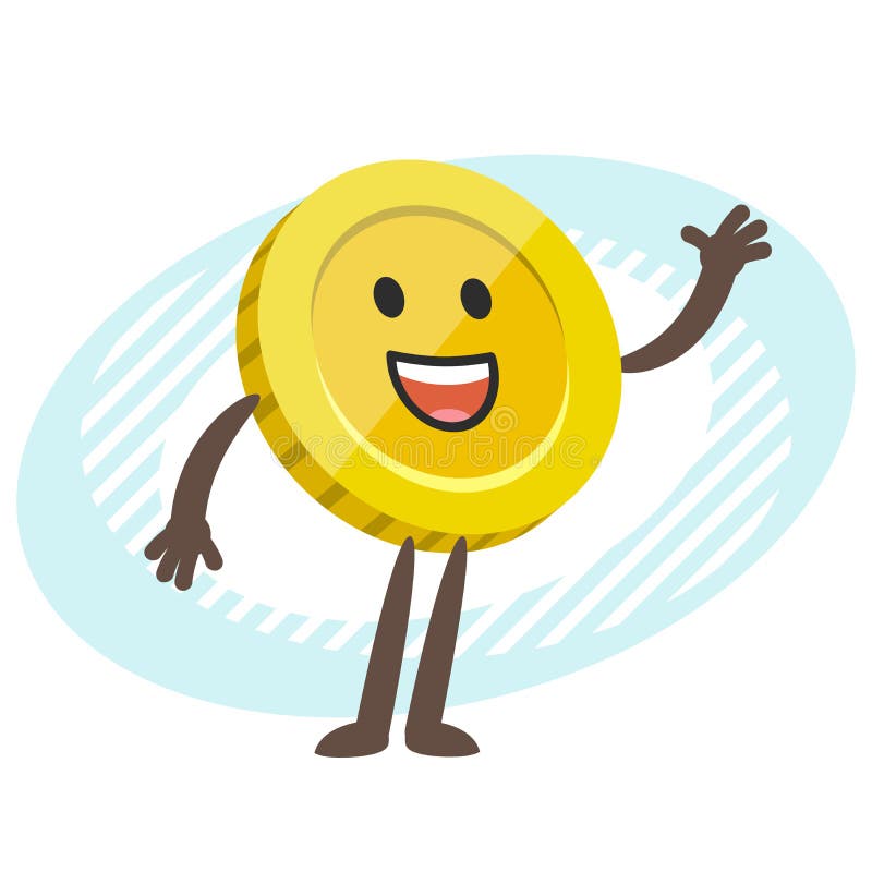Cartoon Coin Character Greeting. the Coin Character Waves His Hand ...
