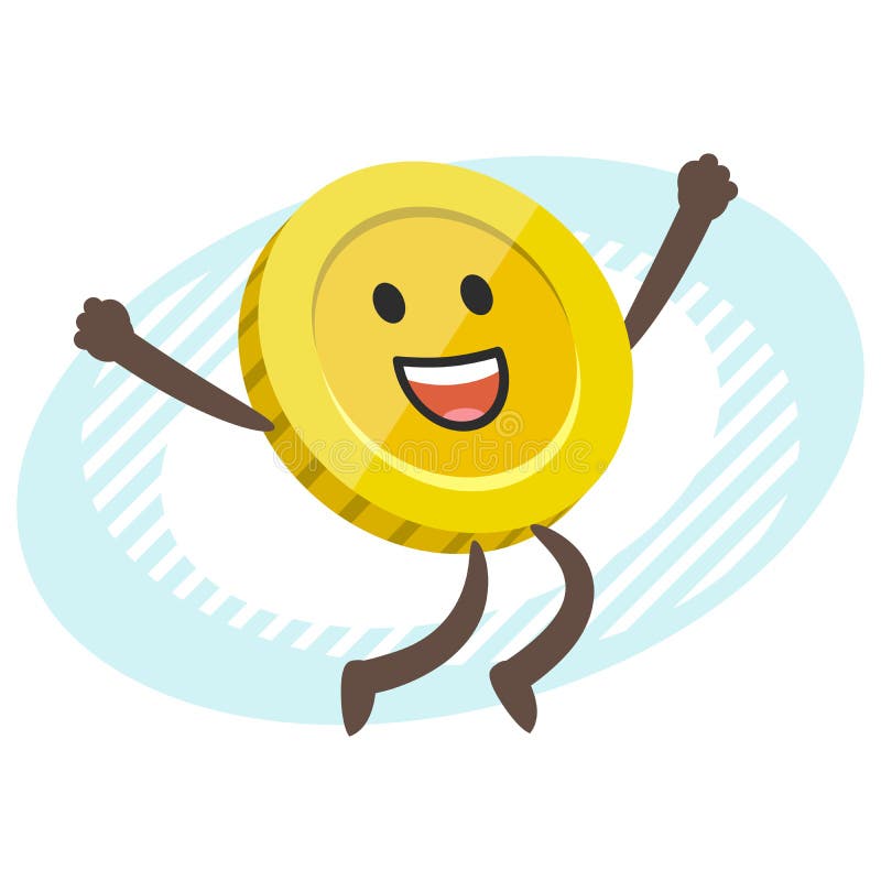 Cartoon Coin Character Joyfully Jumping Stock Vector - Illustration of ...