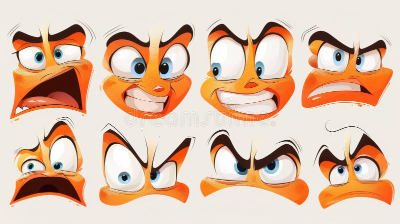 A Vivid Collection of Cartoon Faces Showcasing a Variety of Emotions ...