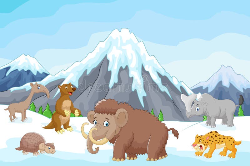 Cartoon Collection Ice Age Animals Stock Vector - Illustration of saber ...