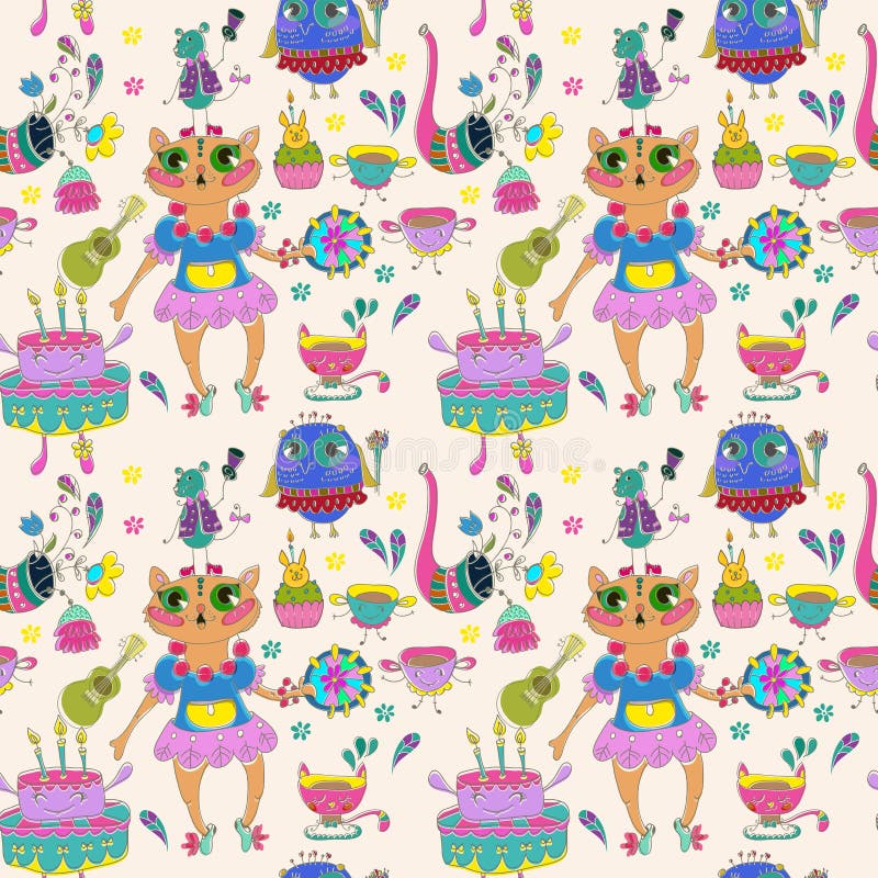 Cartoon color animal party stock illustration. Illustration of repeat ...