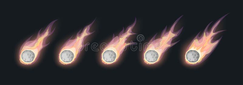 Cartoon Color Asteroid or Comet Animation Set. Vector Stock Vector ...