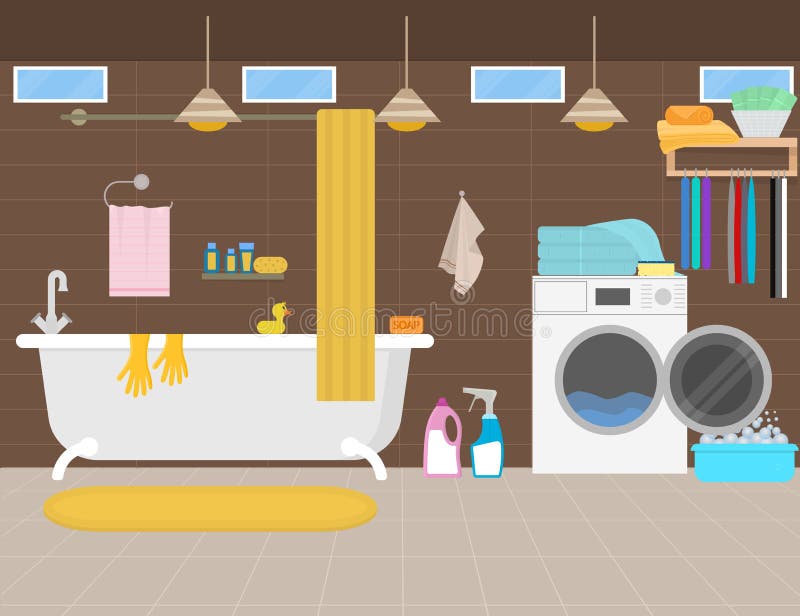 Cartoon Color Bathroom Inside Interior Concept. Vector Stock Vector ...