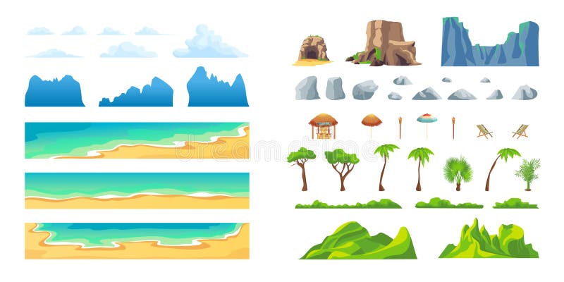 Cartoon Color Beach Landscape Constructor Different Elements Set. Vector Stock Vector ...