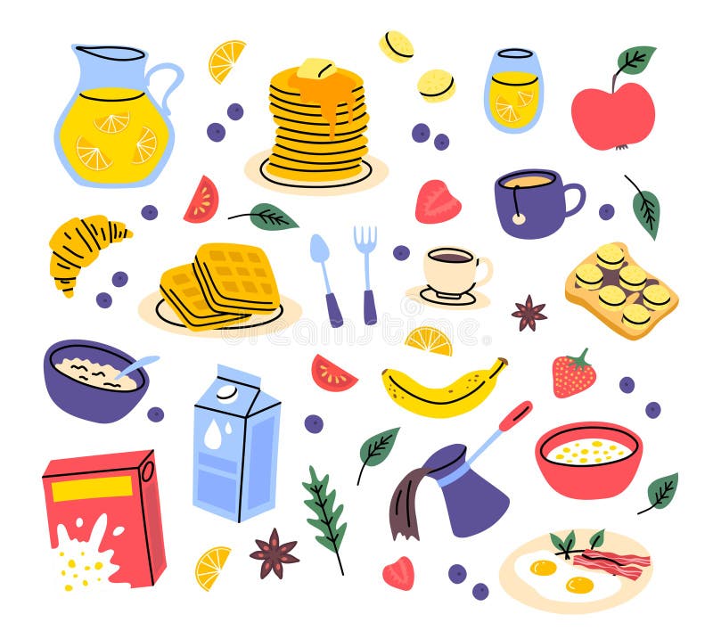 Cartoon Breakfast Menu Seamless Pattern Background. Vector Stock Vector ...