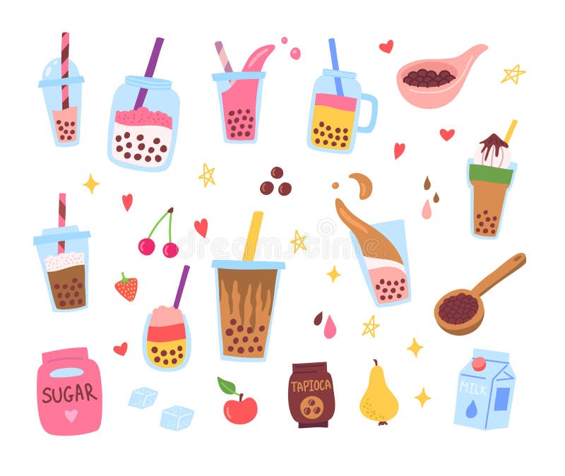 Cartoon Color Bubble Tea Icon Set. Vector Stock Vector - Illustration ... Cartoon Color Bubble Tea Icon Set. Vector Stock Vector - Illustration ...