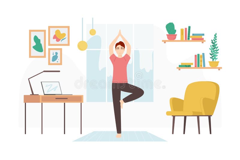 Cartoon Color Character Person Male and Home Yoga Concept. Vector Stock ... Cartoon Color Character Person Male and Home Yoga Concept. Vector Stock ...